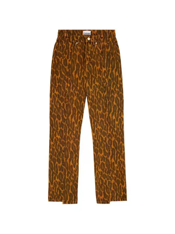GANNI Leopard Print Fold Jeans In Denim