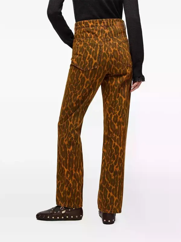 GANNI Leopard Print Fold Jeans In Denim