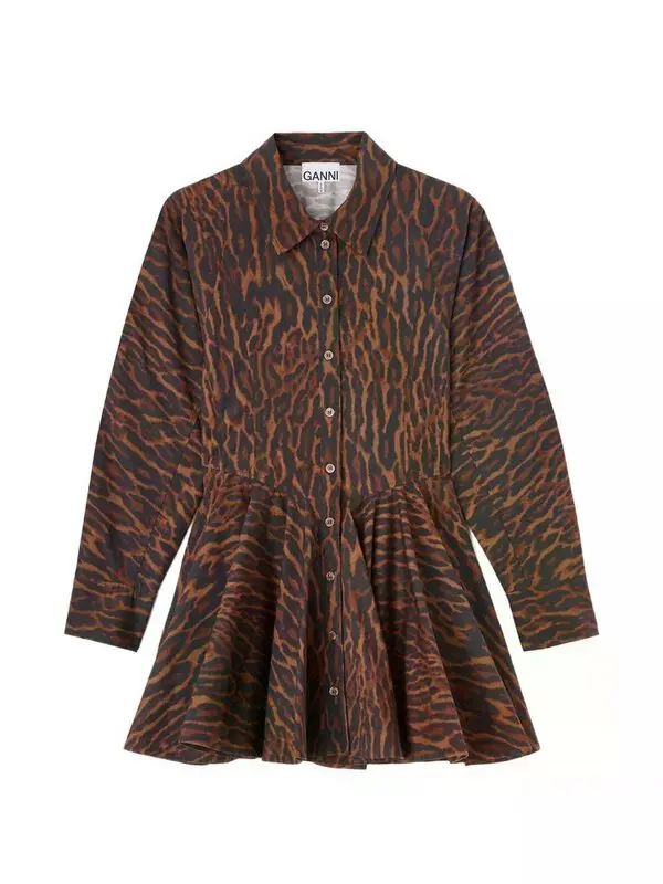 GANNI Gradient Red Leopard Print Shirt Dress - Tiger Print