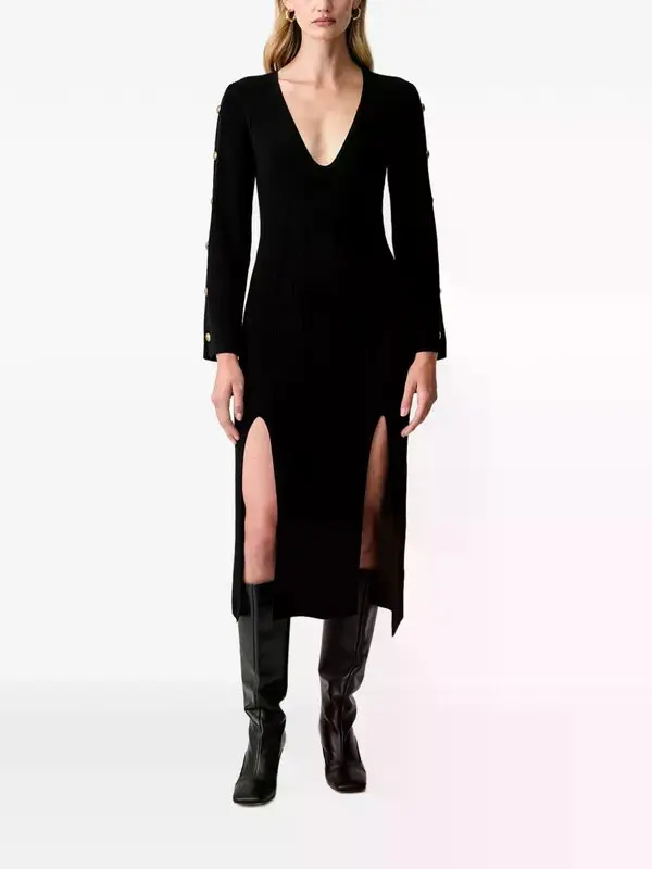 Elisabetta Franchi Button-embellished Slit-detail Midi Dress - Black