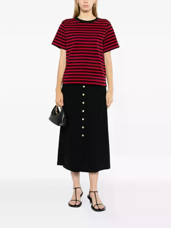 AGNES B. Striped Cotton T-shirt - Red