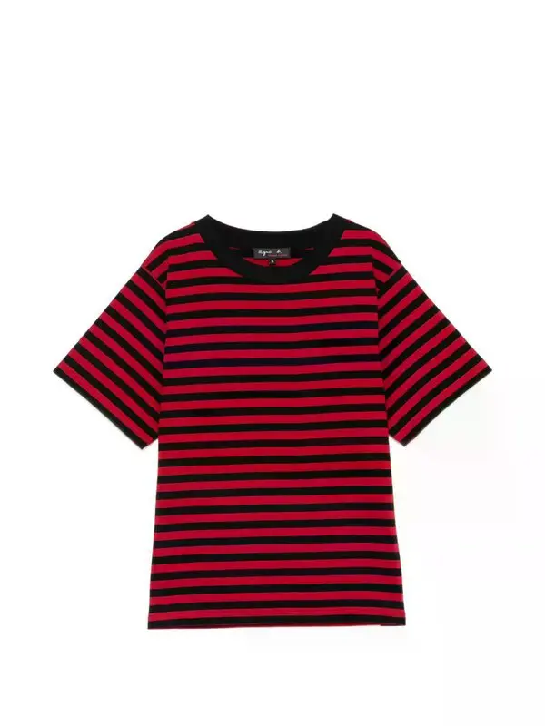 AGNES B. Striped Cotton T-shirt - Red