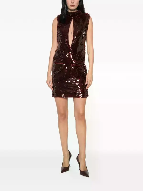 ADRIANA DEGREAS Sequin-embellished Cut-out Mini Dress - Red