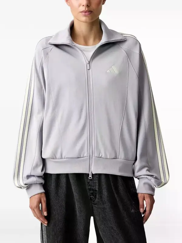 Adidas Logo-embroidered Side-stripe Zip-up Sweatshirt - Grey