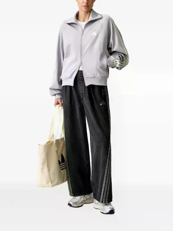Adidas Logo-embroidered Side-stripe Zip-up Sweatshirt
