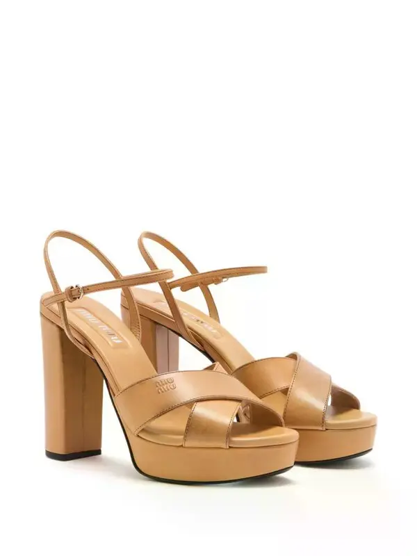 Miu Miu Cross-strap Platform High Block Heel Sandals
