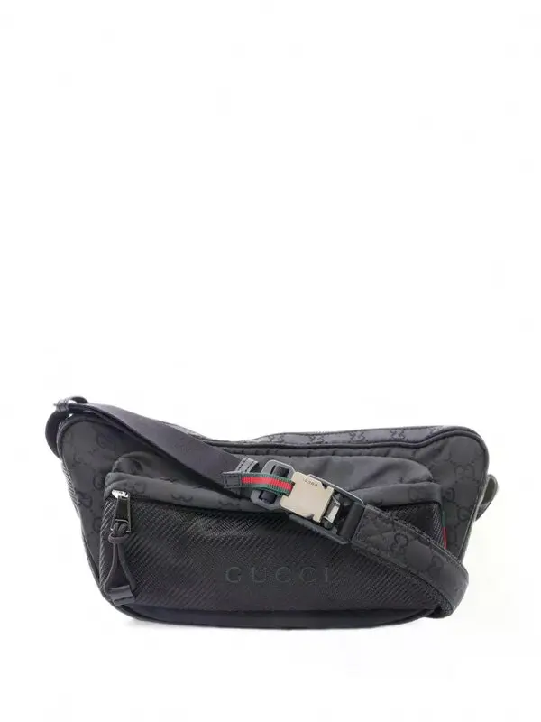 Gucci Gg Nylon Sherry Patterned Shoulder Bag - Black