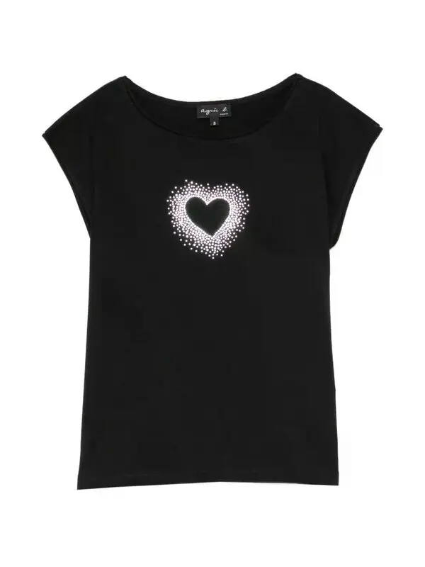 AGNES B. Heart-print Cap Sleeve T-shirt - Black