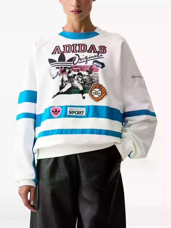 Adidas Graphic Print Panelled Sweater - White
