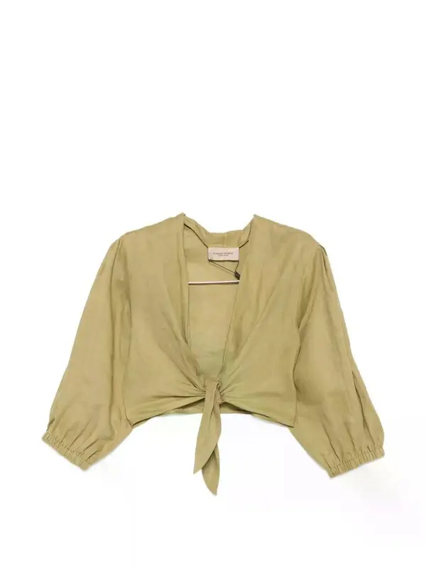 ADRIANA DEGREAS Front-tie Balloon-sleeve Top - Neutrals