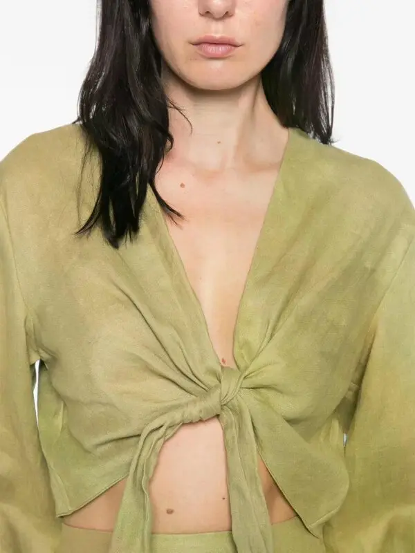 ADRIANA DEGREAS Front-tie Balloon-sleeve Top