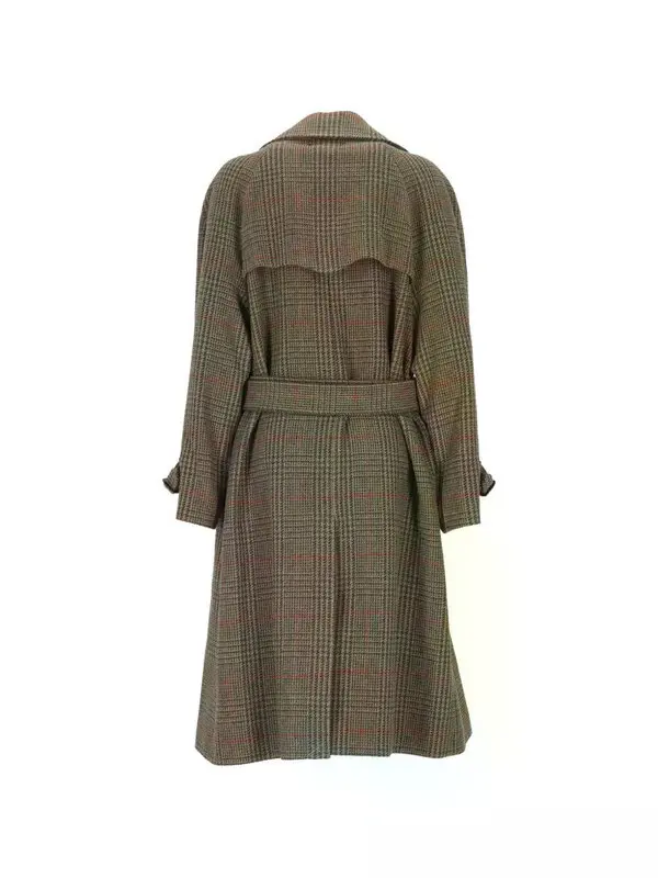 GOLDEN GOOSE Check-pattern Double-breasted Virgin Wool Coat - Brown
