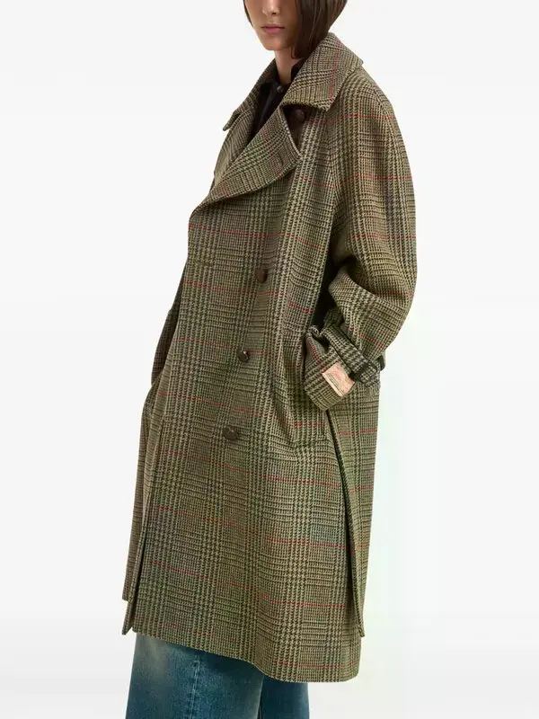 GOLDEN GOOSE Check-pattern Double-breasted Coat - Brown