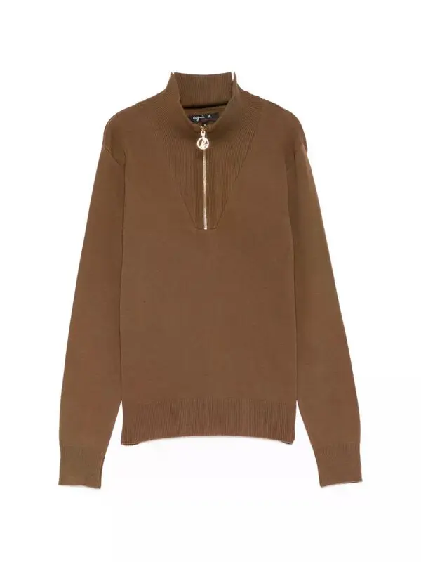 AGNES B. Quarter-zip Knitted Top