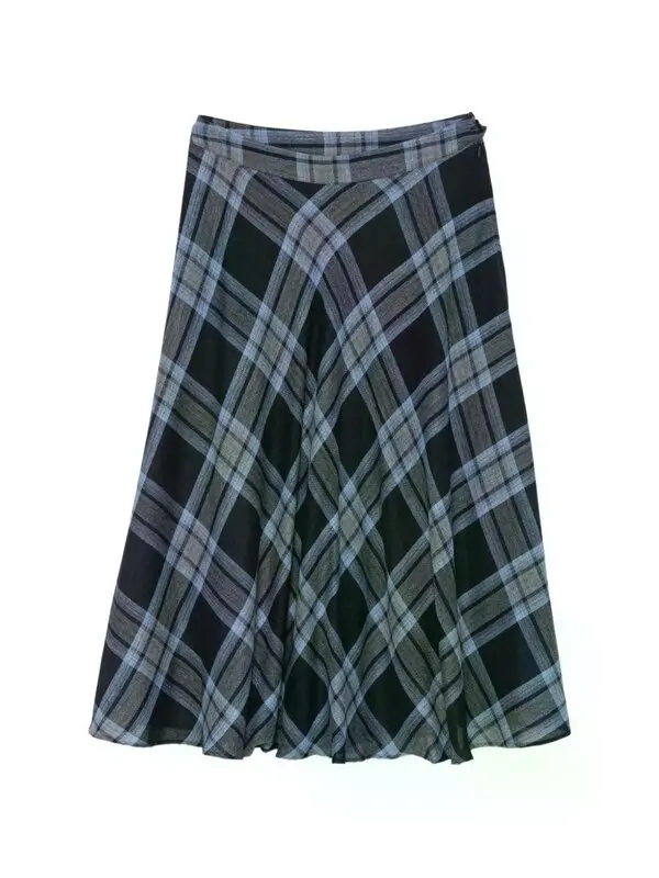 Marella Check Pattern Flared Midi Skirt - Blue