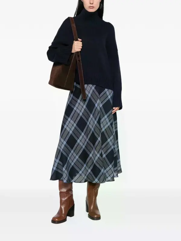 Marella Check Pattern Flared Midi Skirt
