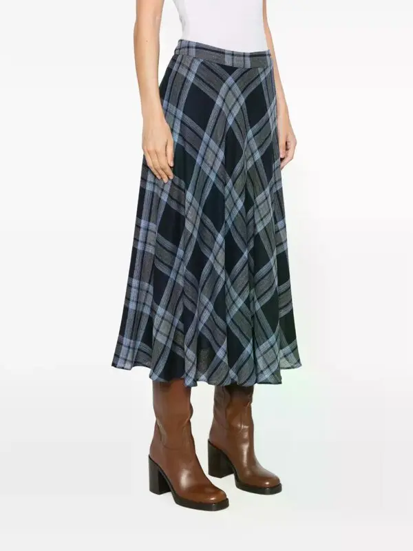 Marella Check Pattern Flared Midi Skirt