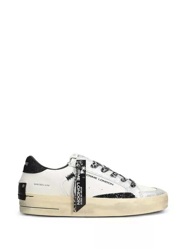 CRIME LONDON Glitter Effect Animal Print Lace Up Sneakers - White