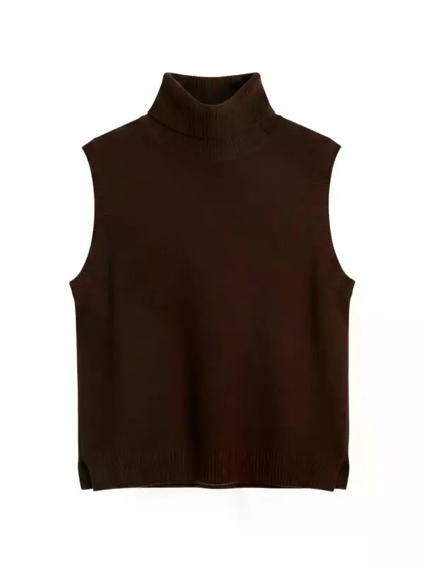 Chinti & Parker Basics Roll-neck Knitted Sleeveless Top - Brown