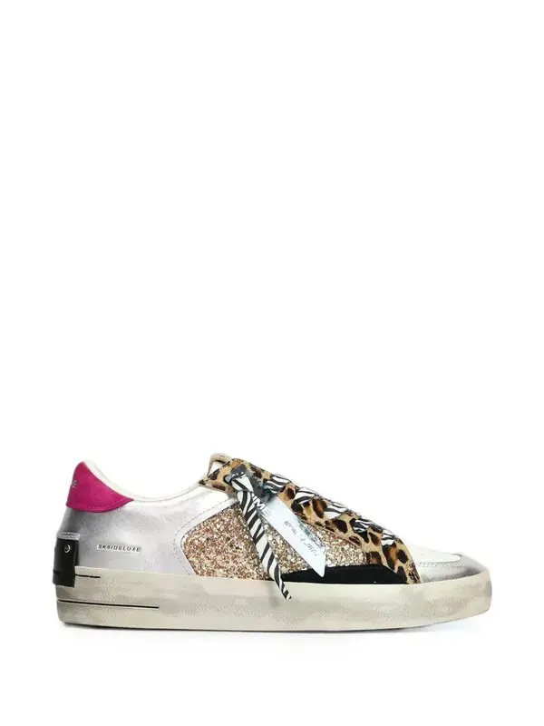 CRIME LONDON Sk8 Deluxe Glitter-panel Leopard-print Sneakers - Silver