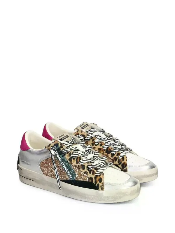CRIME LONDON Sk8 Deluxe Glitter-panel Leopard-print Sneakers