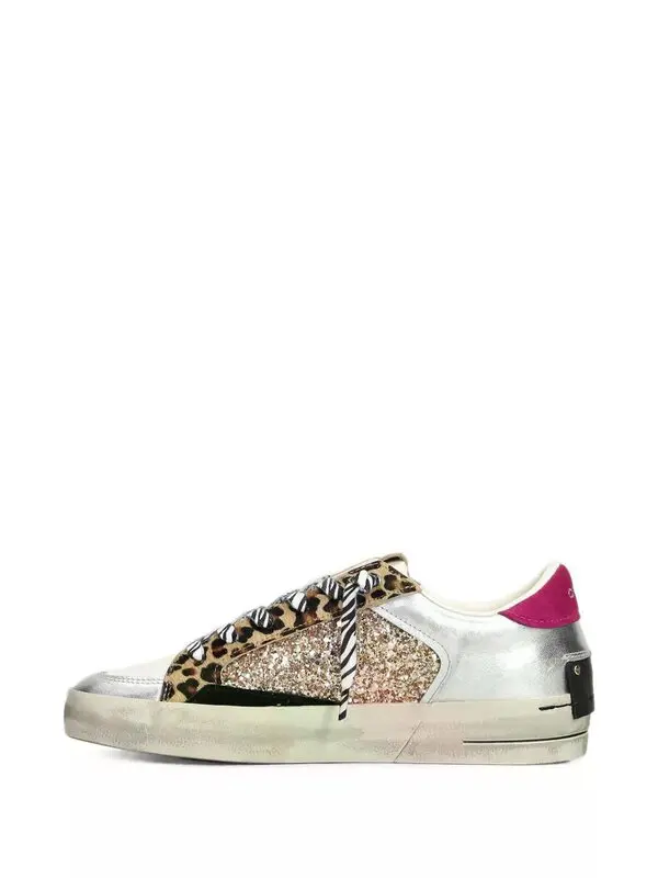 CRIME LONDON Sk8 Deluxe Glitter-panel Leopard-print Sneakers