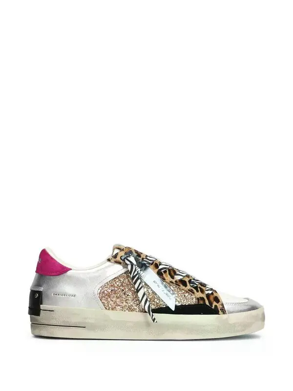 CRIME LONDON Sk8 Deluxe Glitter-panel Leopard-print Sneakers - Silver