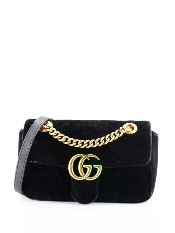 Gucci Gg Marmont Flap Bag Matelasse Velvet Mini Shoulder Bag - Black
