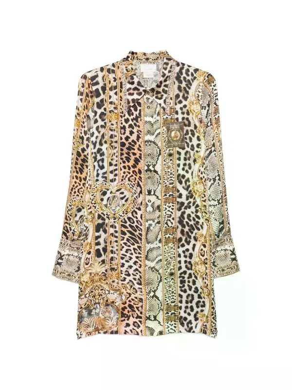 Camilla Animal-print Silk Mini Shirt Dress