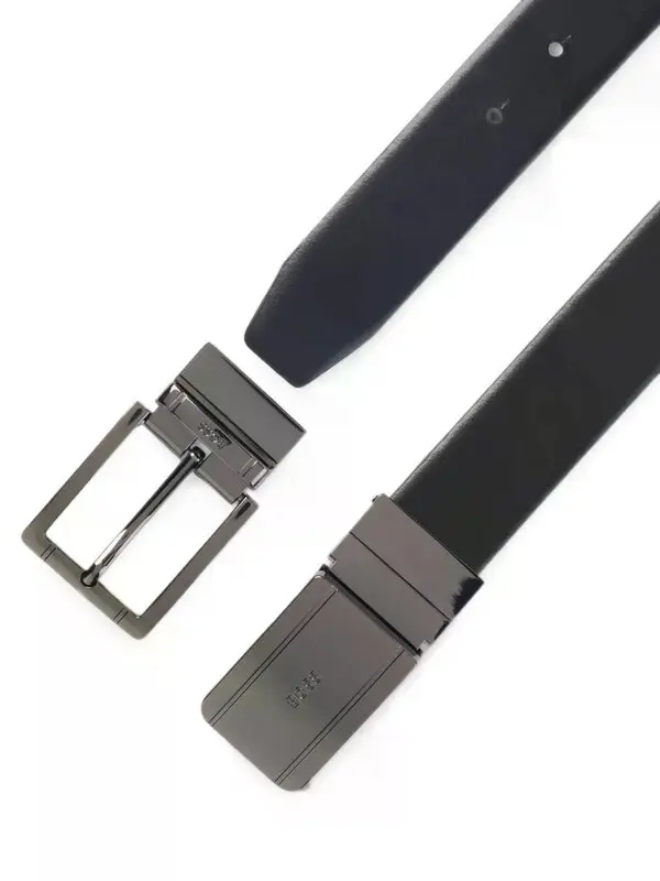 BOSS Reversible Leather Belt With Pin And Plaque Buckles - Black