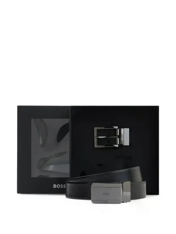 BOSS Reversible Leather Belt With Pin And Plaque Buckles
