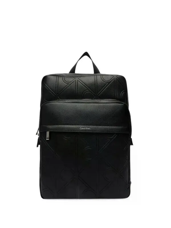 Calvin Klein Monogram-embossed Pebbled Leather Backpack - Black