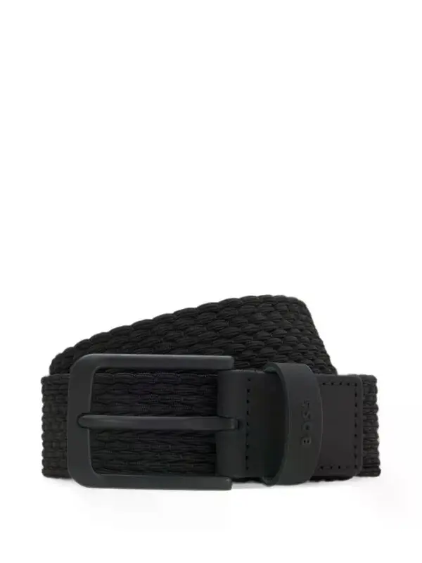 BOSS Woven Belt With Leather Trims And Logo Detail