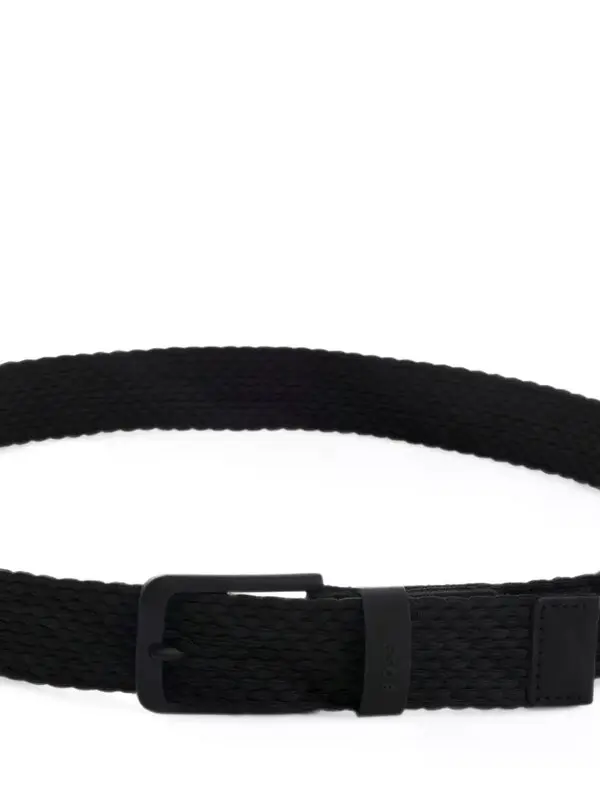 BOSS Woven Belt With Leather Trims And Logo Detail