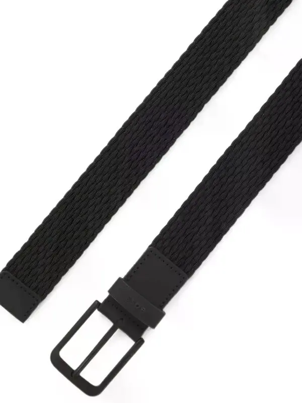 BOSS Woven Belt With Leather Trims And Logo Detail