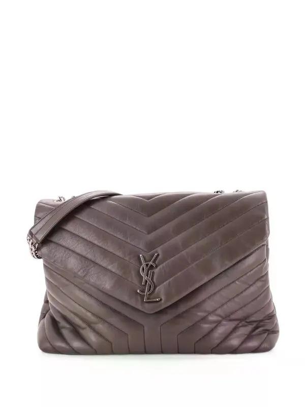 Saint Laurent Loulou Matelasse Chevron Leather Large Shoulder Bag - Grey