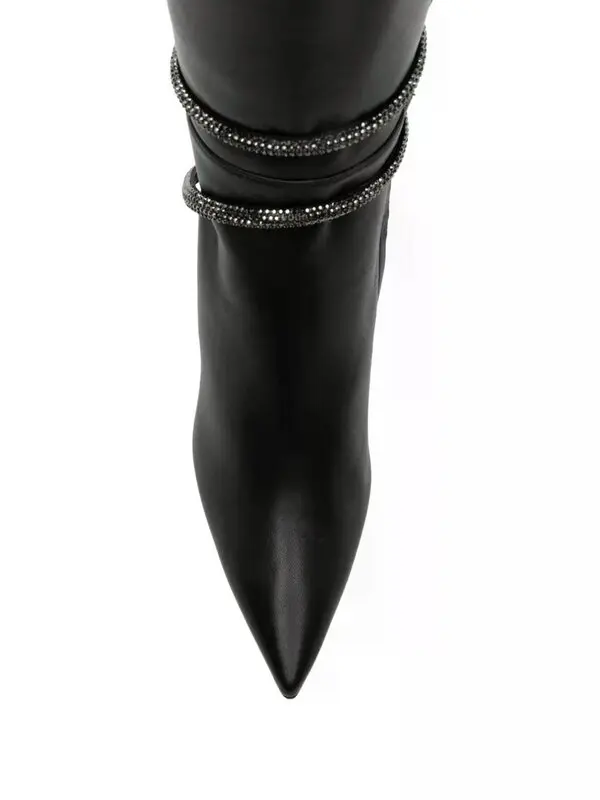Rene Caovilla Leather Embellished Stiletto Boots
