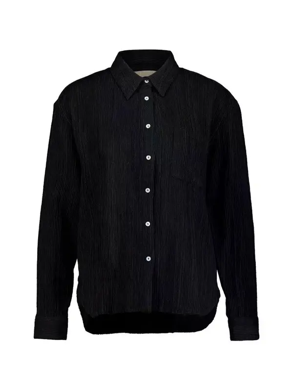 120% Lino Crinkled-finish Chest-pocket Shirt - Black
