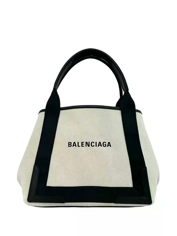 Balenciaga Navy Cabas Tote Bag - White