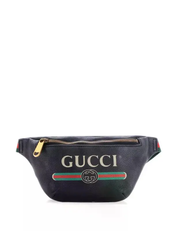 Gucci Logo Printed Leather Belt Bag - Black