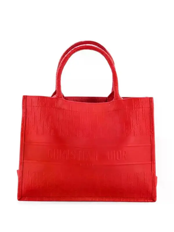 Dior Book Oblique Embossed Calfskin Medium Tote Bag - Red
