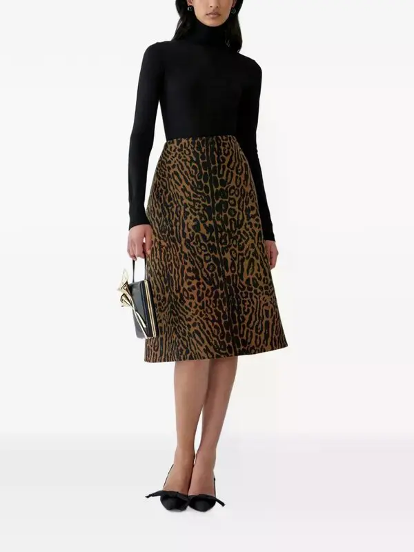 Carolina Herrera Leopard Jacquard A-line Midi Skirt