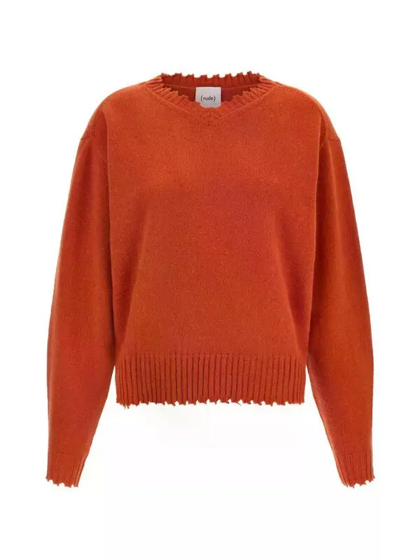 NUDE Frayed-hem V-neck Sweater - Orange