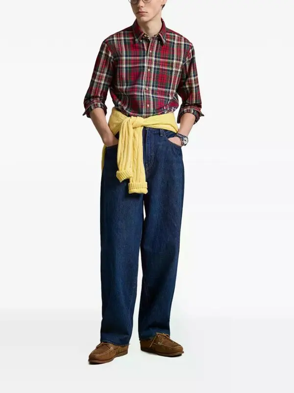 Polo Ralph Lauren Custom-fit Plaid Brushed Oxford Shirt - Red
