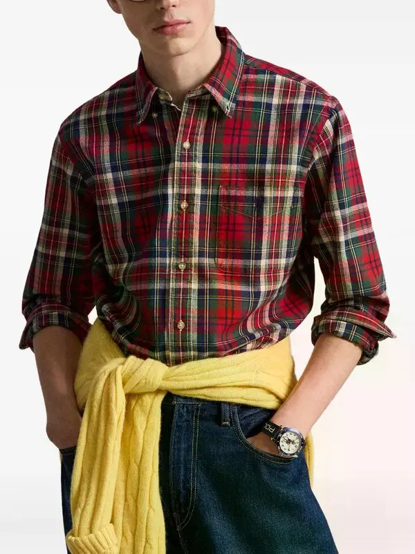 Polo Ralph Lauren Custom-fit Plaid Brushed Oxford Shirt - Red