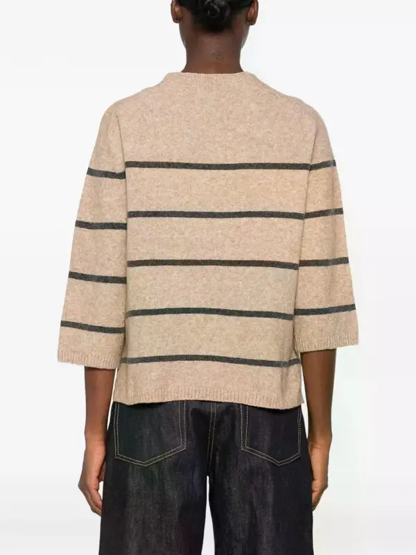 YERSE Striped Three-quarter Sleeve Sweater