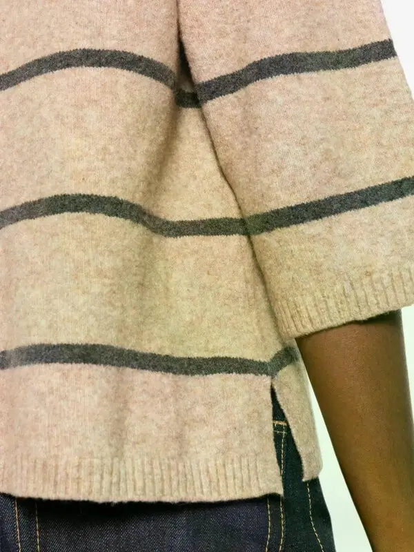 YERSE Striped Three-quarter Sleeve Sweater