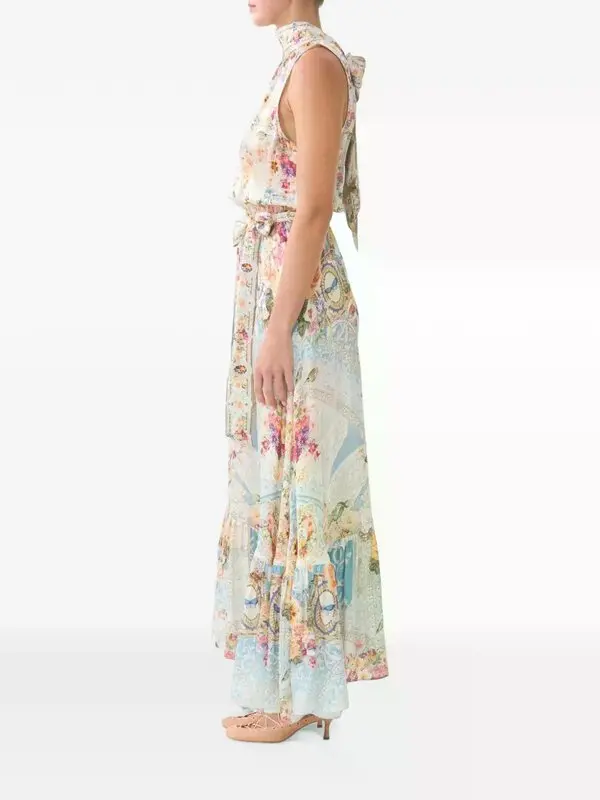 Camilla Floral Print Silk Maxi Dress - Neutrals