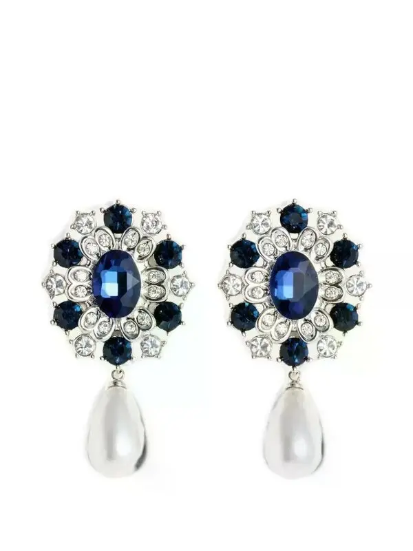 SELF-PORTRAIT Crystal And Faux Pearl Drop Earrings - Silver