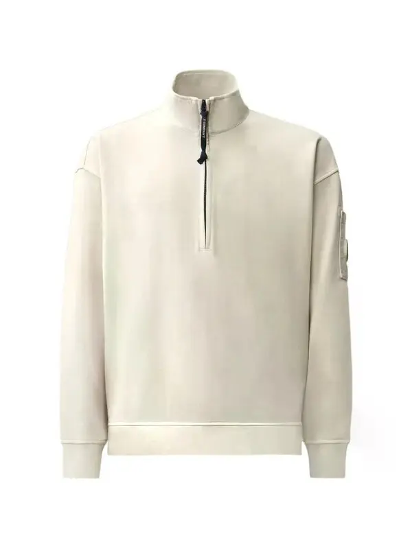 C.P. COMPANY Brushed And Emerized Diagonal-fleece Mixed Boxy Lens Half-zip Sweatshirt - Neutrals